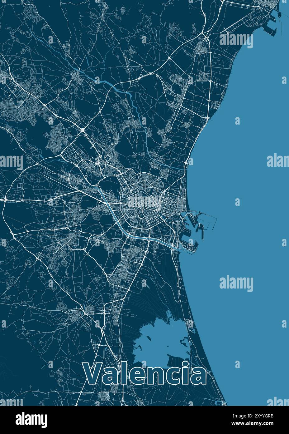 Valencia, Spain artistic blueprint map poster Stock Vector Image & Art ...