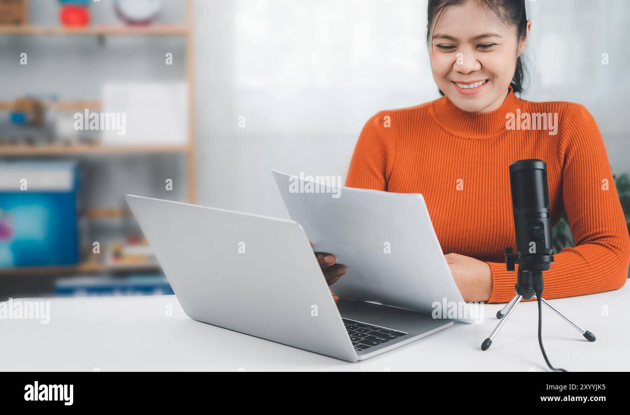 Woman talking microphone lead hi-res stock photography and images - Alamy