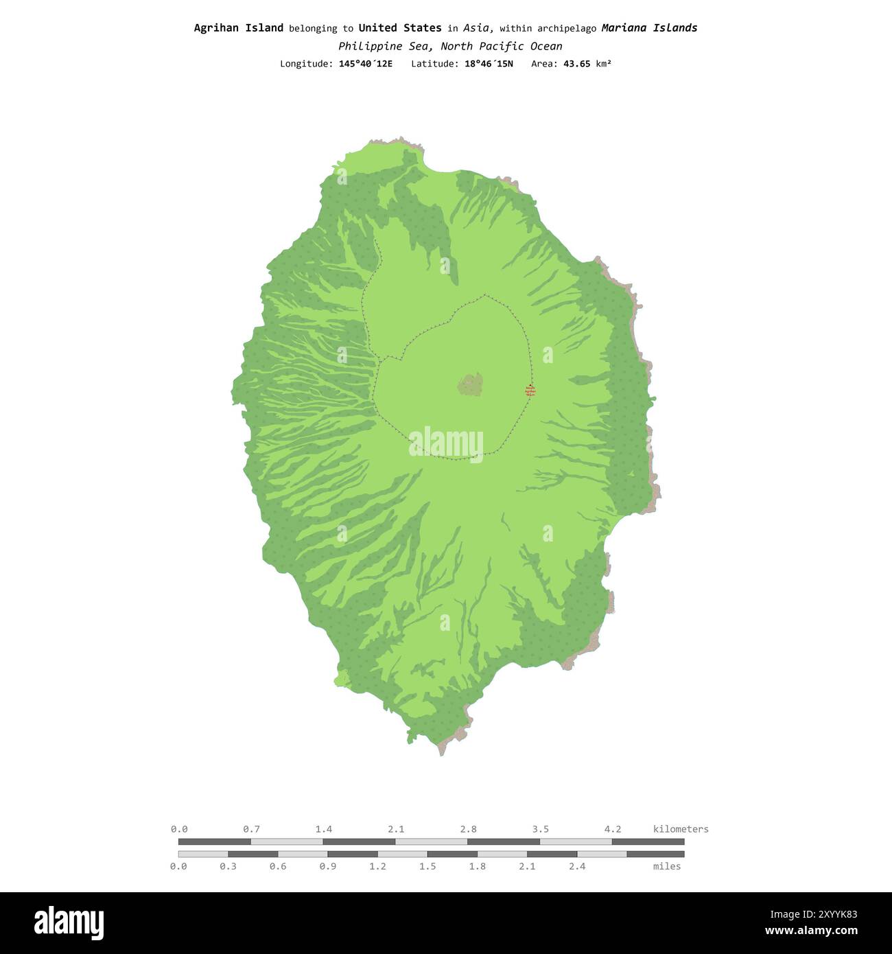 Agrihan Island in the Philippine Sea, belonging to United States ...