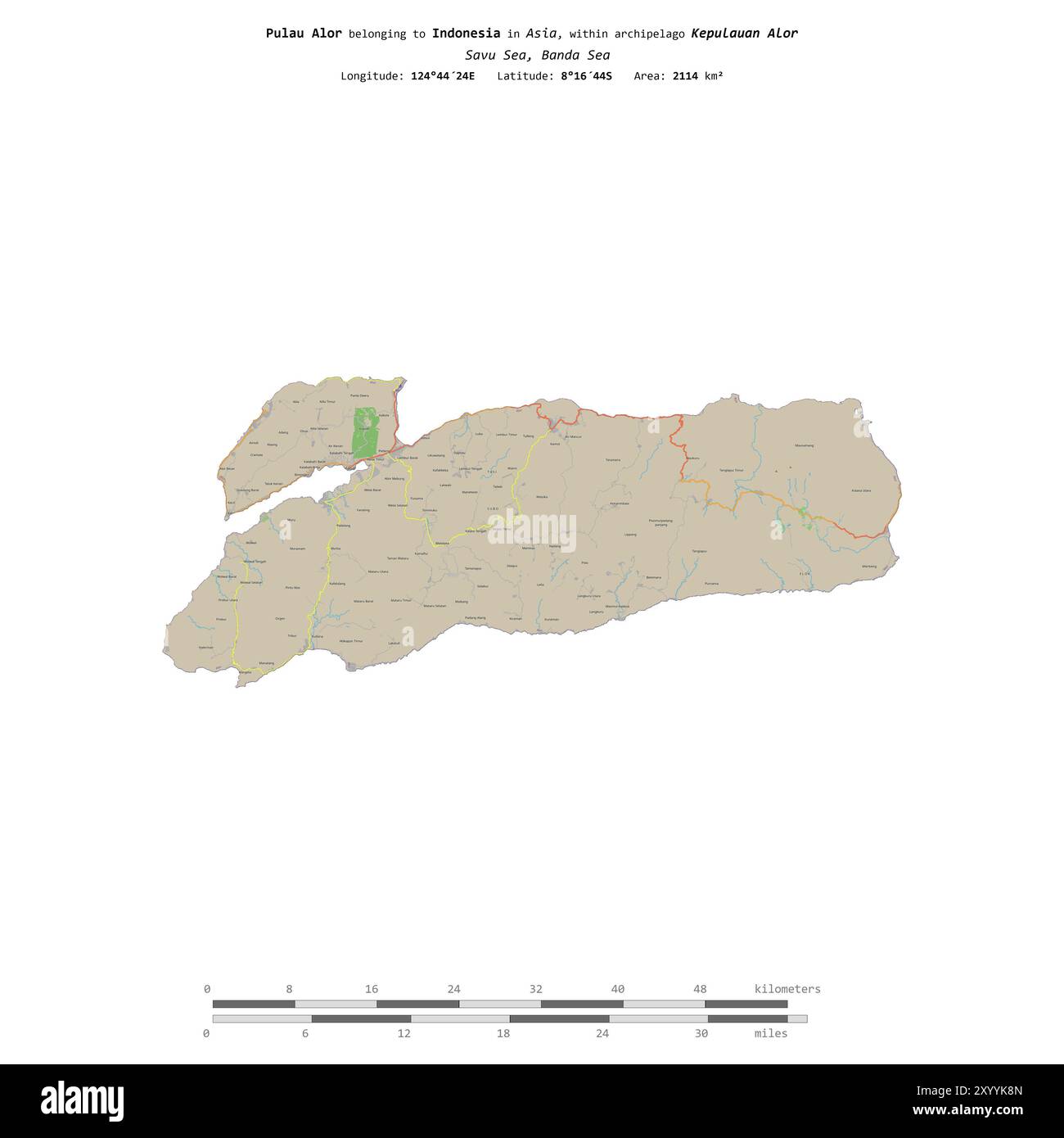 Pulau Alor in the Savu Sea, belonging to Indonesia, isolated on a ...