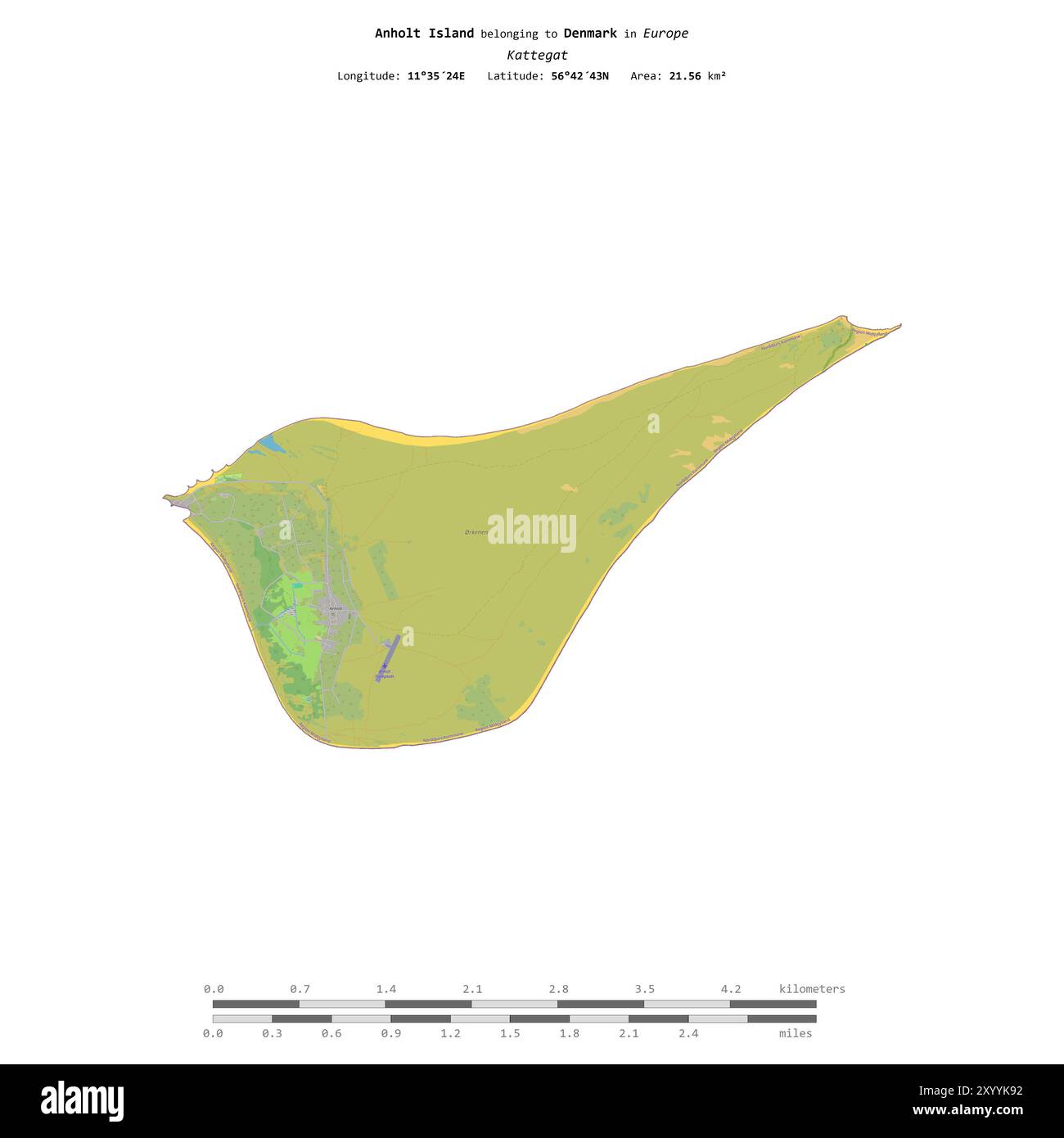 Anholt Island in the Kattegat, belonging to Denmark, isolated on a ...