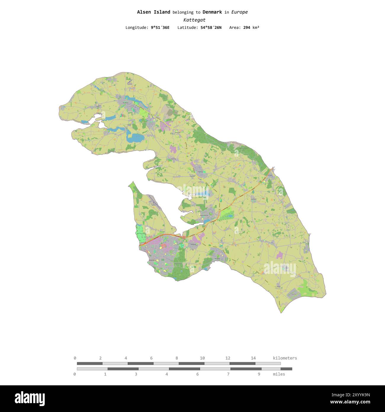 Alsen Island in the Kattegat, belonging to Denmark, isolated on a ...