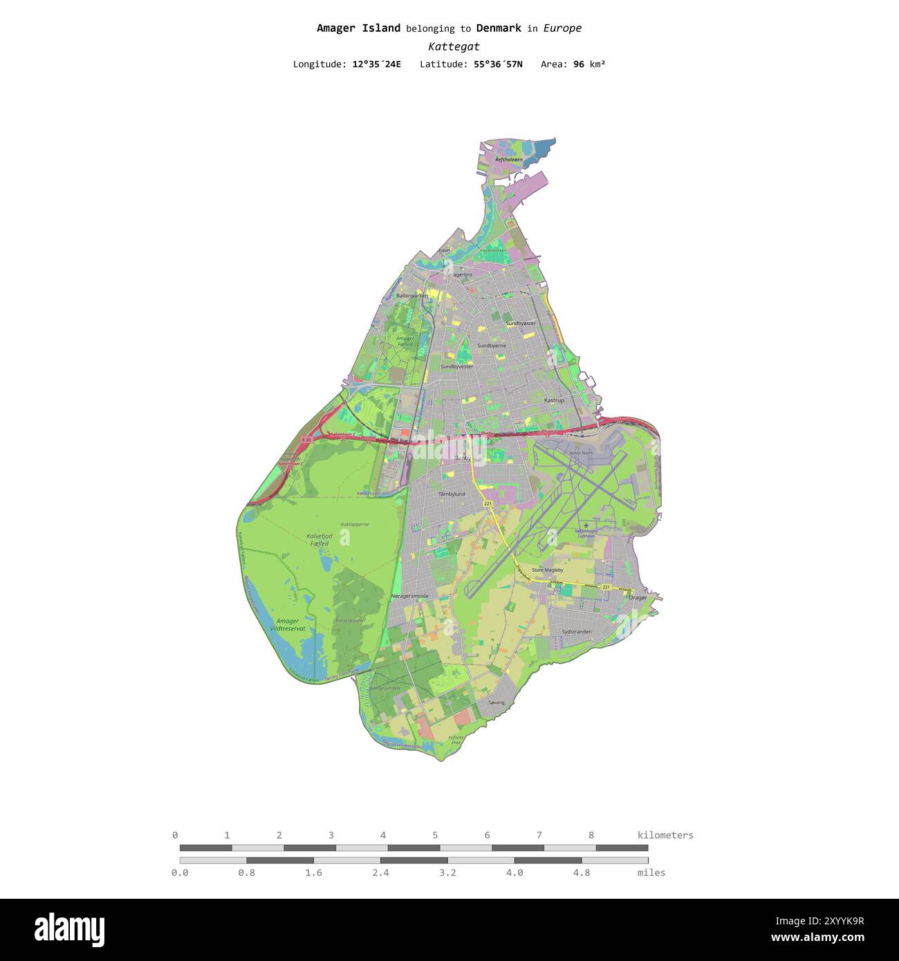 Amager Island in the Kattegat, belonging to Denmark, isolated on a ...