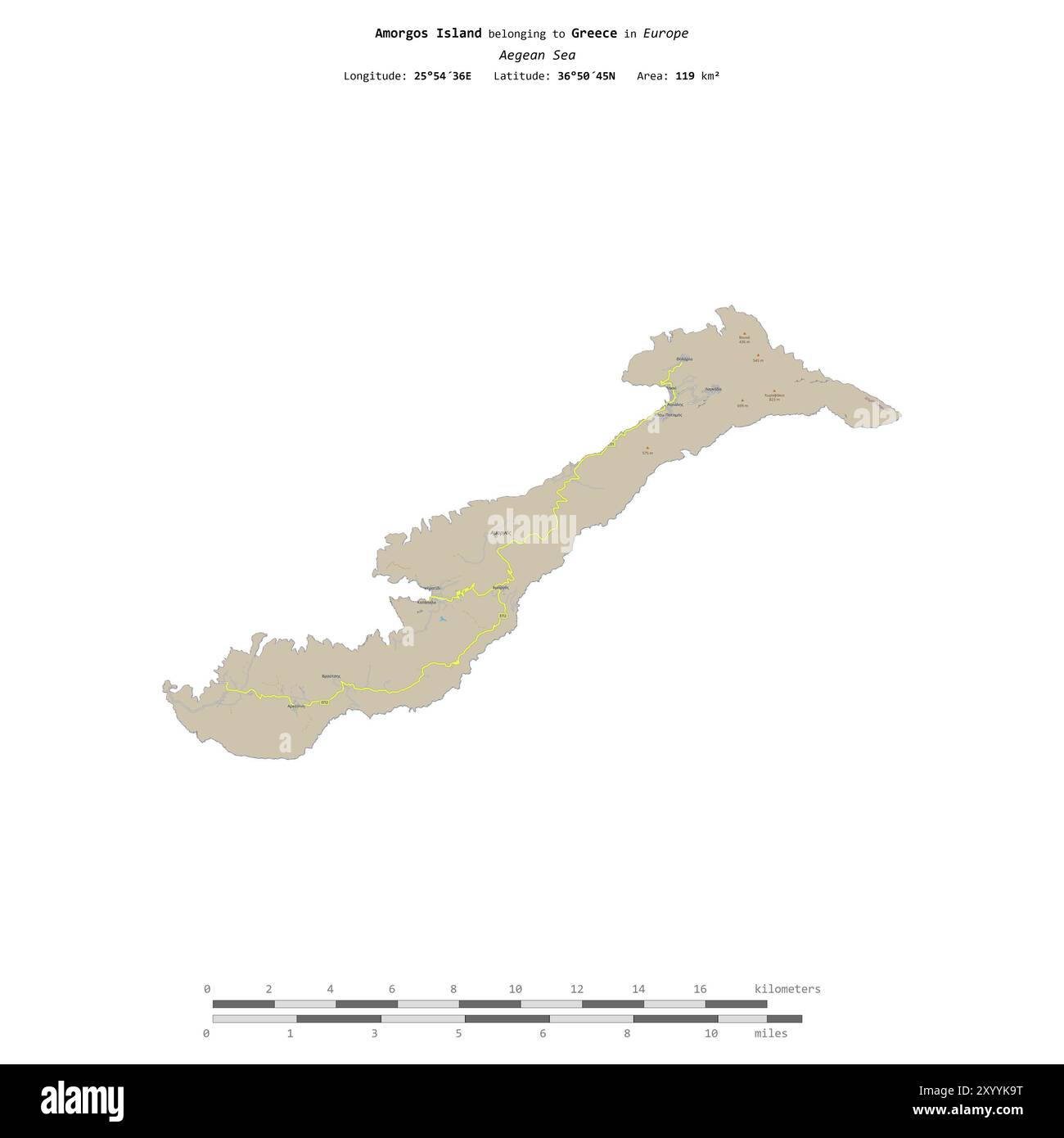 Amorgos Island in the Aegean Sea, belonging to Greece, isolated on a ...