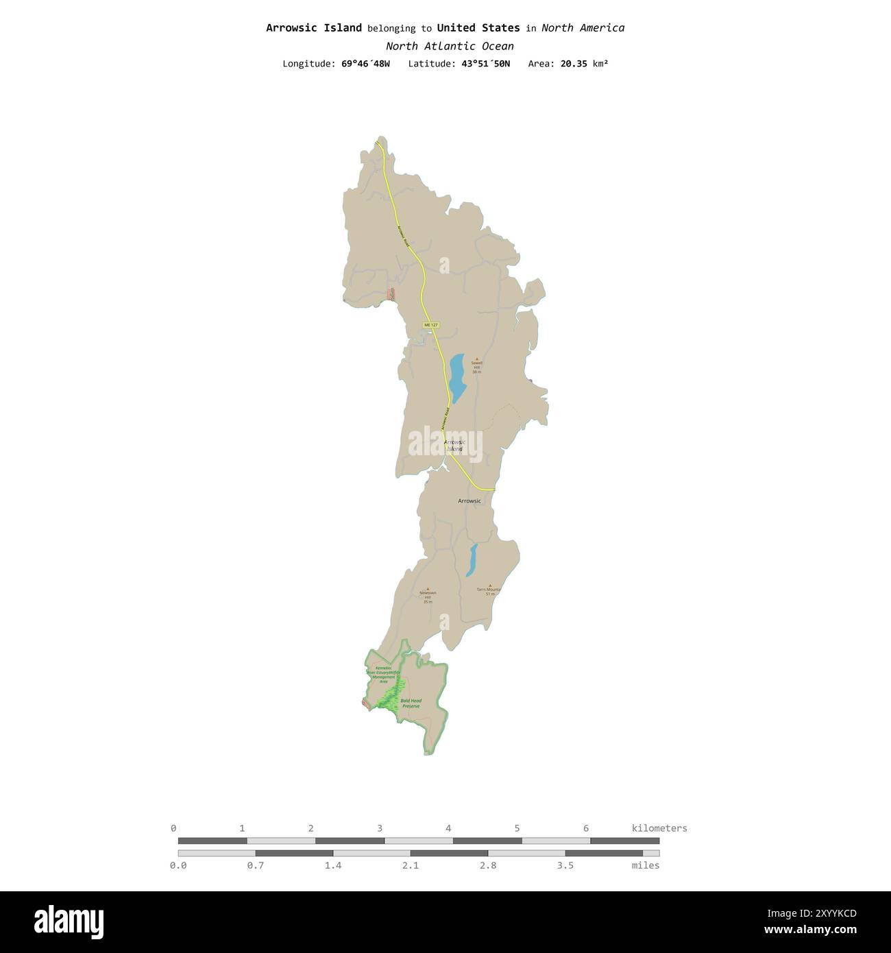 Arrowsic Island in the North Atlantic Ocean, belonging to United States ...