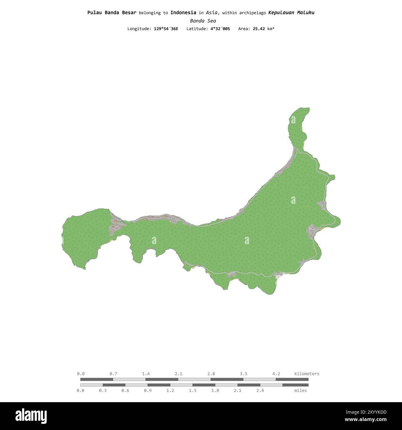 Pulau Banda Besar in the Banda Sea, belonging to Indonesia, isolated on ...