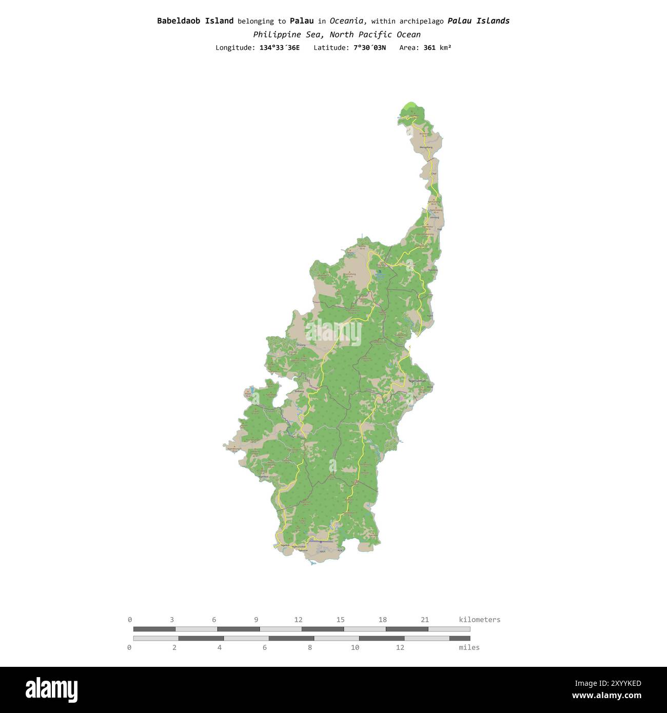 Babeldaob Island in the Philippine Sea, belonging to Palau, isolated on ...