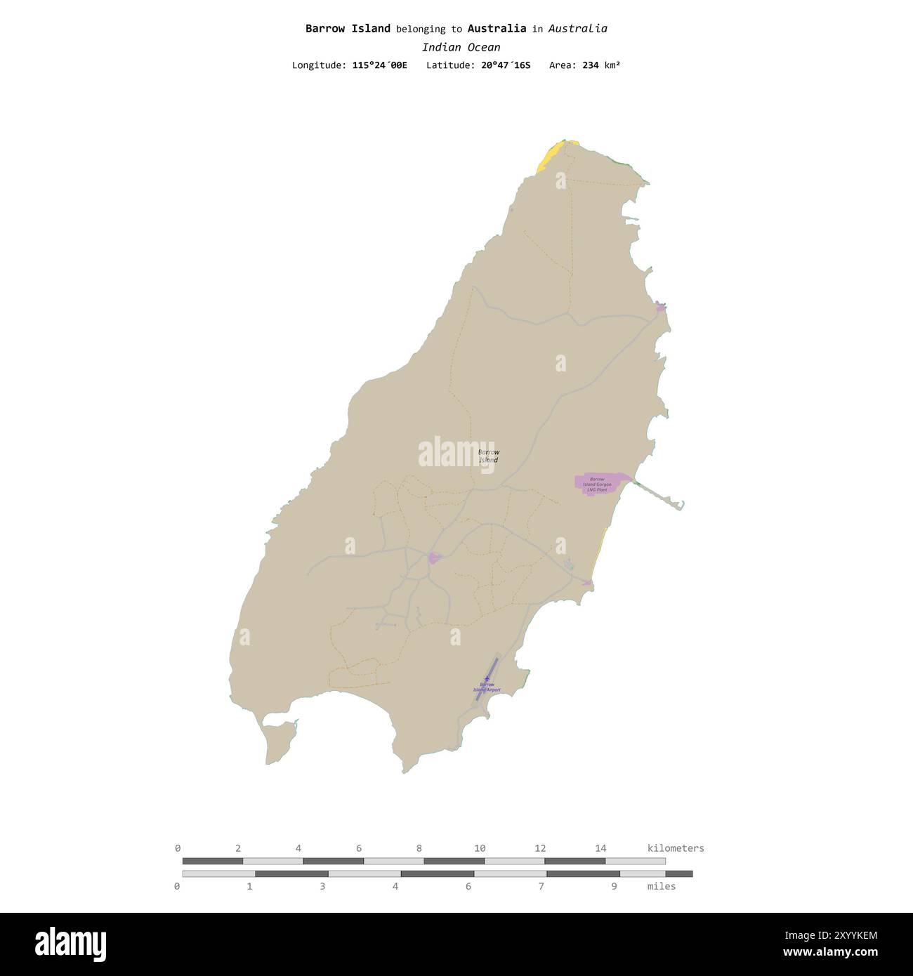 Barrow Island in the Indian Ocean, belonging to Australia, isolated on ...