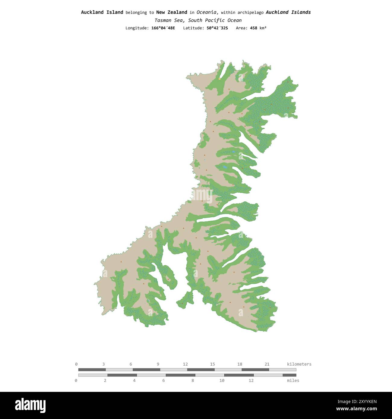 Auckland Island in the Tasman Sea, belonging to New Zealand, isolated ...