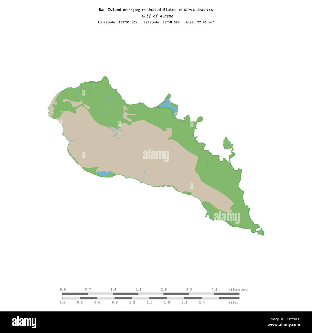 Ban Island in the Gulf of Alaska, belonging to United States, isolated ...