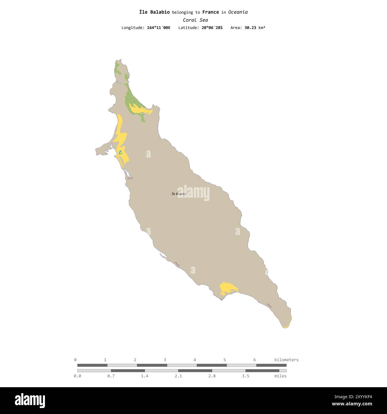 Ile Balabio in the Coral Sea, belonging to France, isolated on a ...