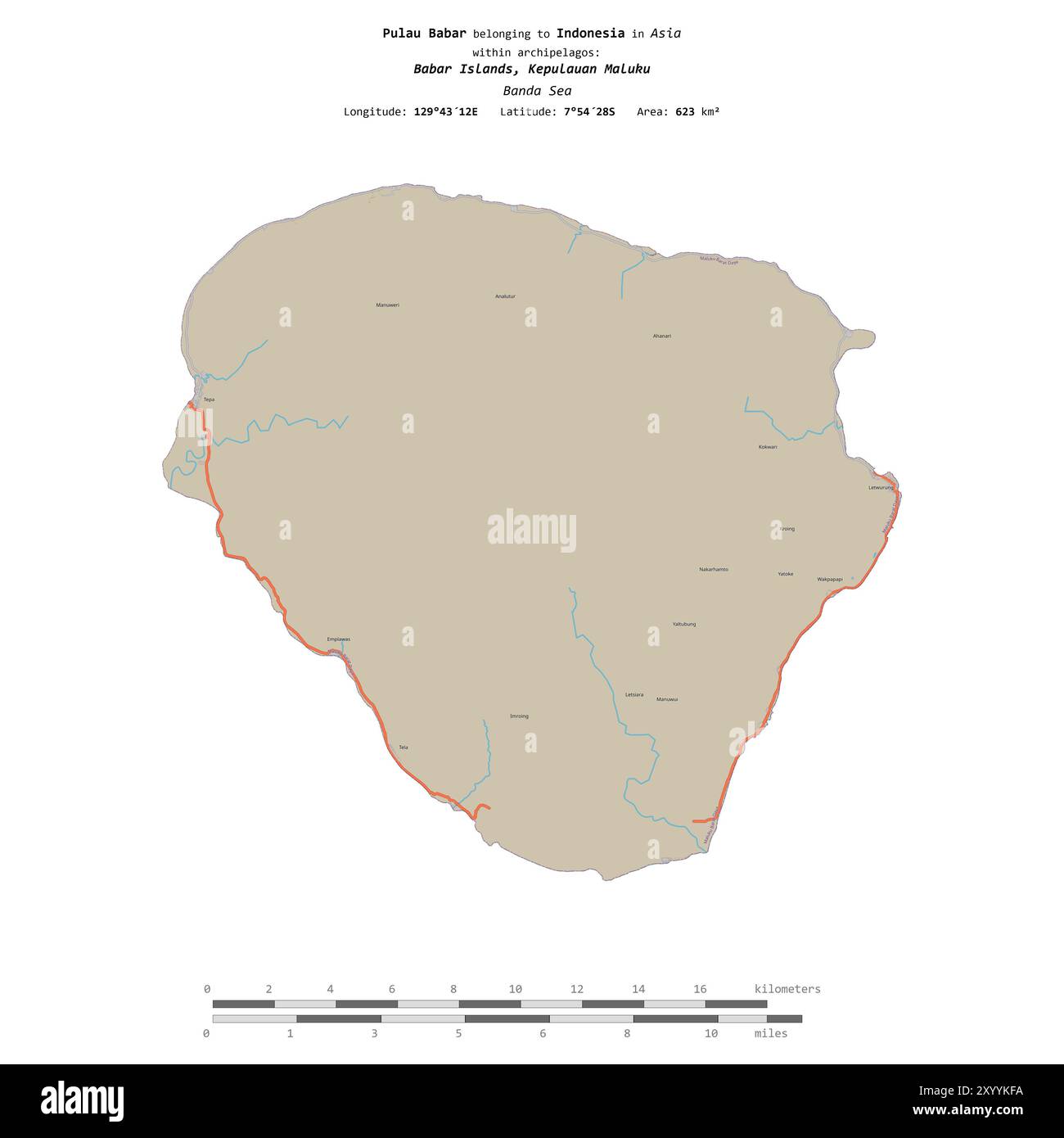 Pulau Babar in the Banda Sea, belonging to Indonesia, isolated on a ...