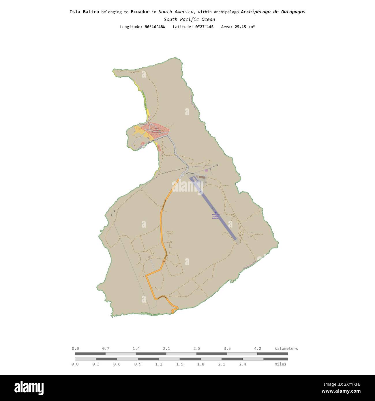 Isla Baltra in the South Pacific Ocean, belonging to Ecuador, isolated ...