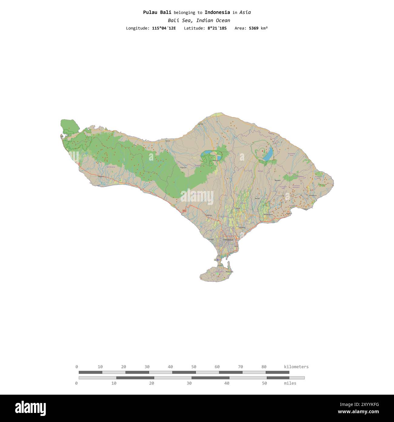 Pulau Bali in the Bali Sea, belonging to Indonesia, isolated on a ...