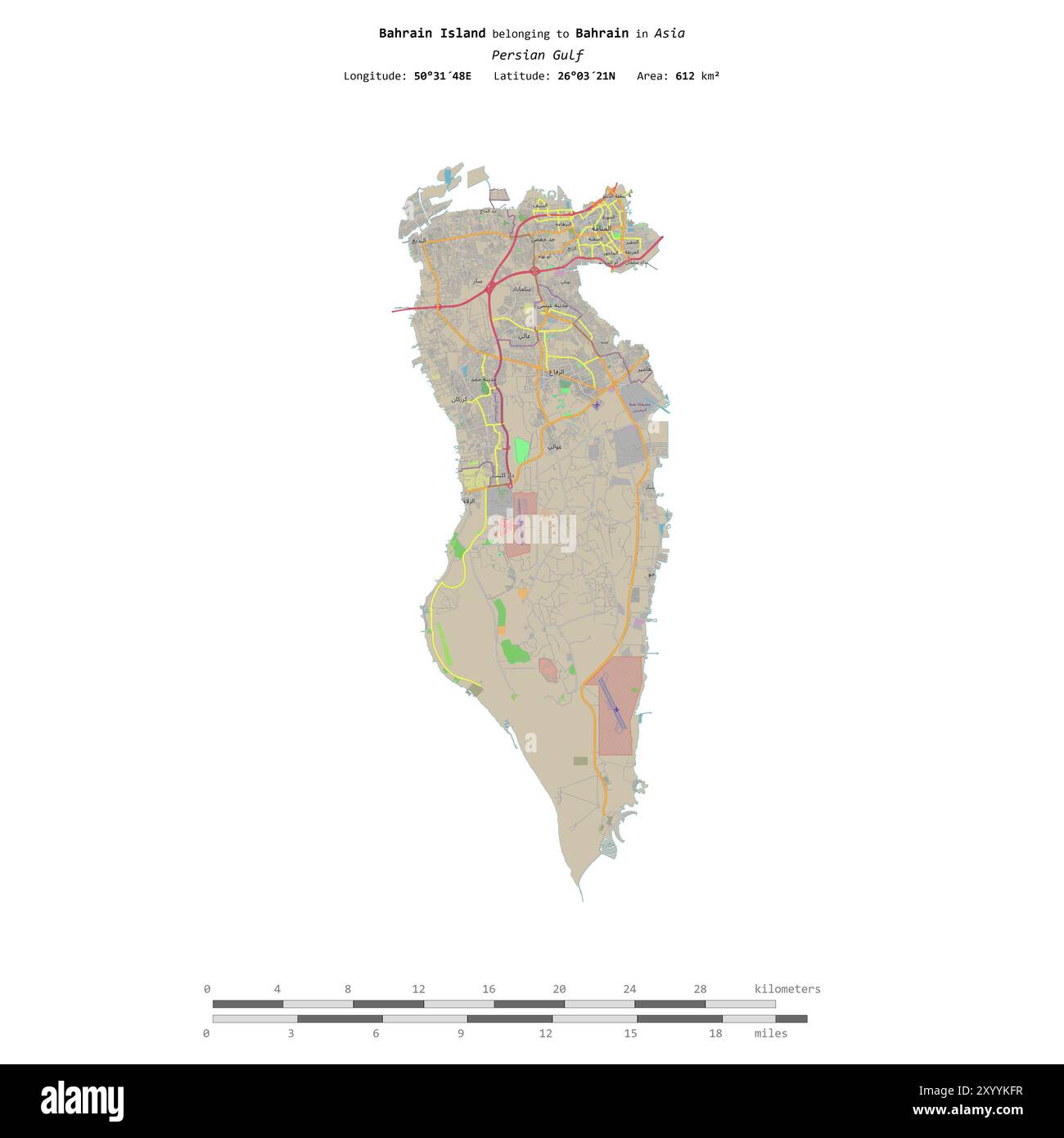 Bahrain Island in the Persian Gulf, belonging to Bahrain, isolated on a ...