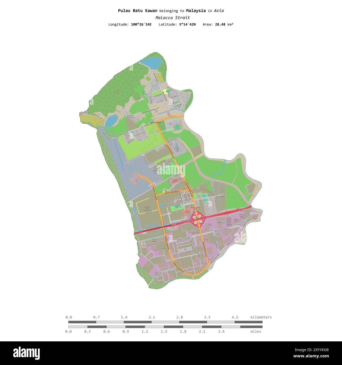 Pulau Batu Kawan in the Malacca Strait, belonging to Malaysia, isolated ...