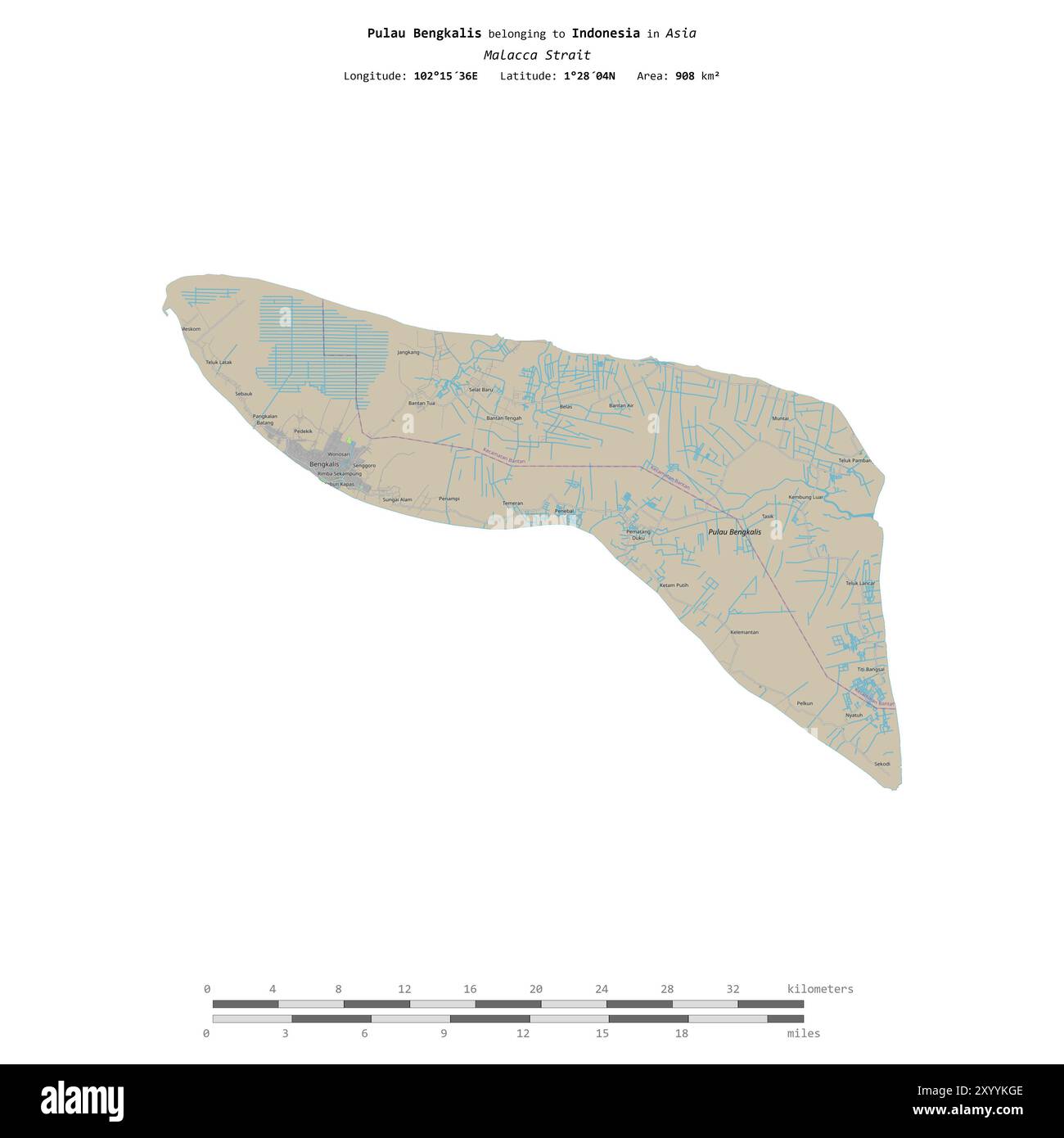 Pulau Bengkalis in the Malacca Strait, belonging to Indonesia, isolated ...