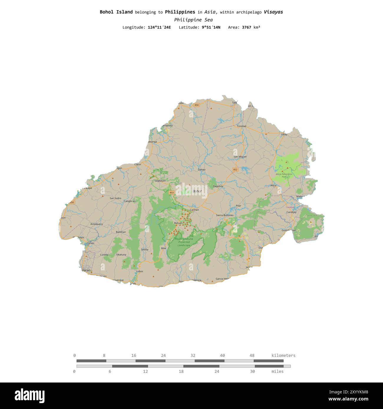 Bohol Island in the Philippine Sea, belonging to Philippines, isolated ...