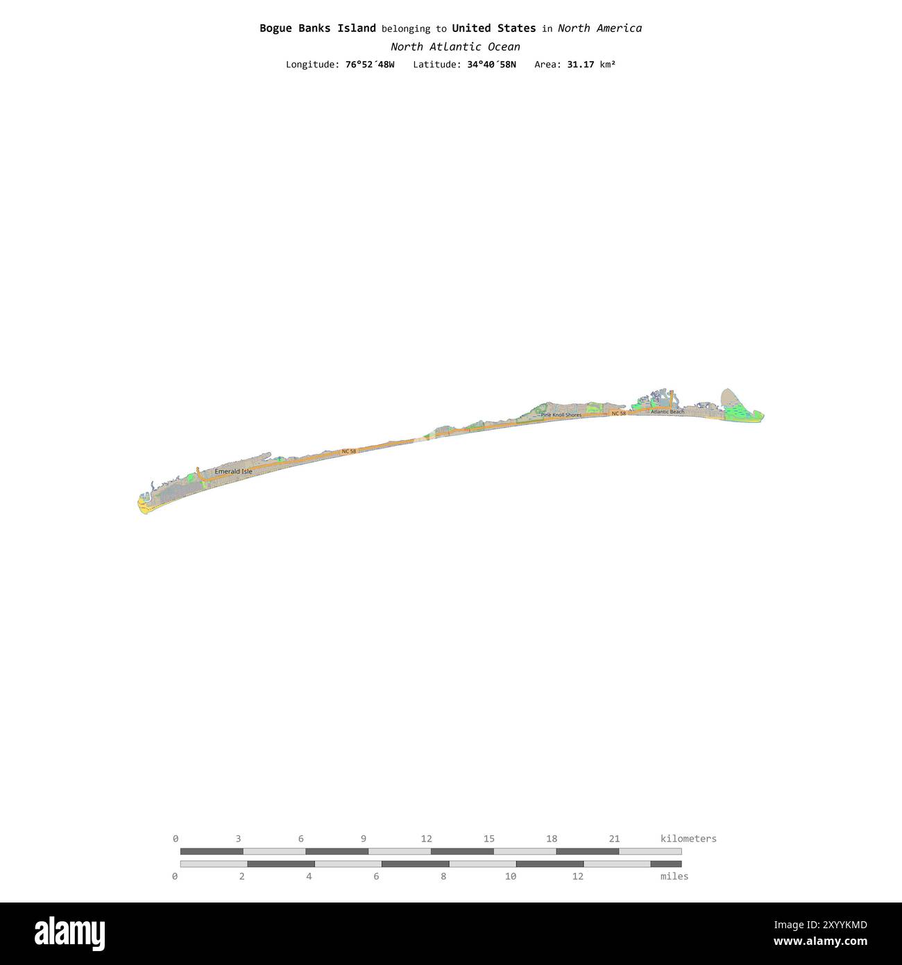 Bogue Banks Island in the North Atlantic Ocean, belonging to United ...