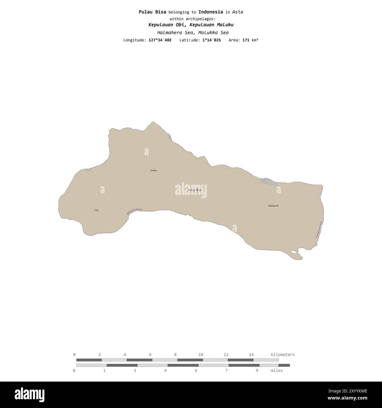 Pulau Bisa in the Molukka Sea, belonging to Indonesia, isolated on a ...