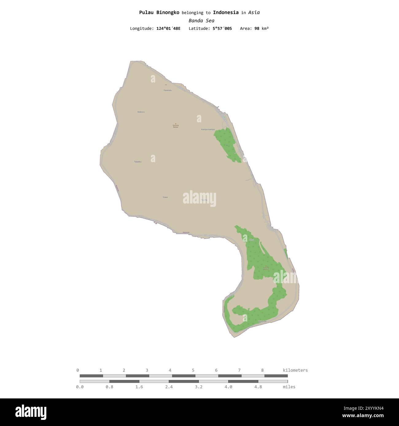 Pulau Binongko in the Banda Sea, belonging to Indonesia, isolated on a ...