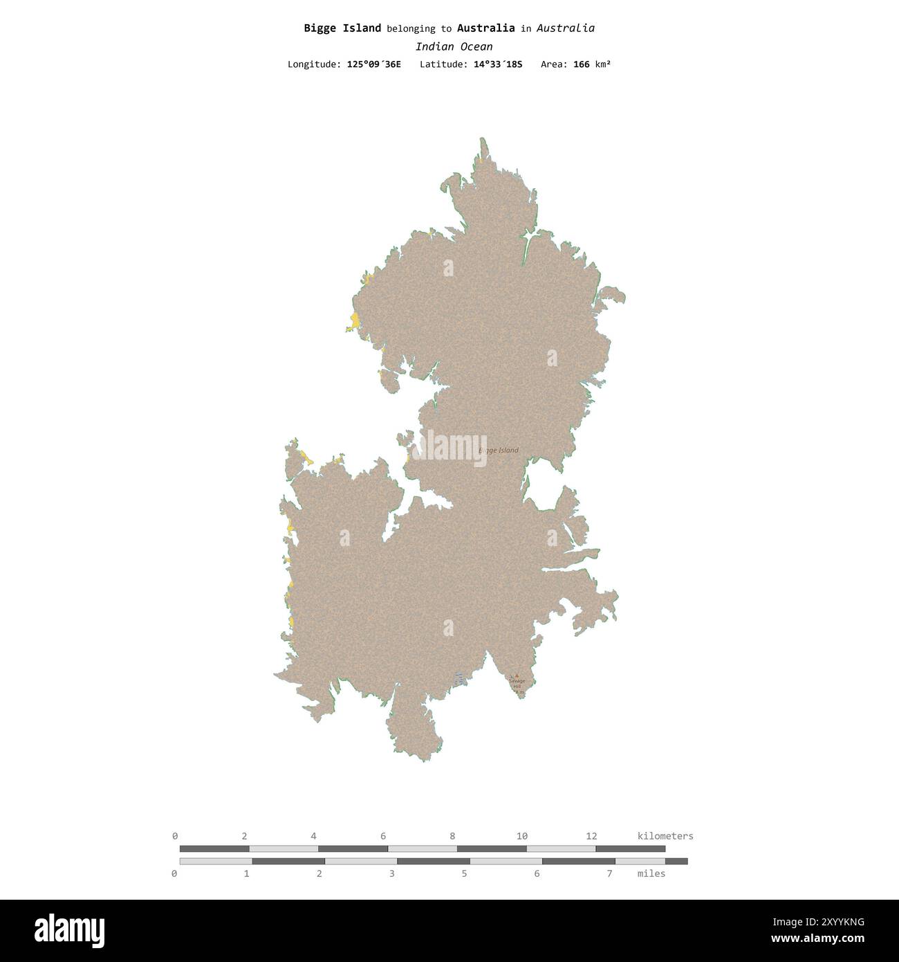 Bigge Island in the Indian Ocean, belonging to Australia, isolated on a ...