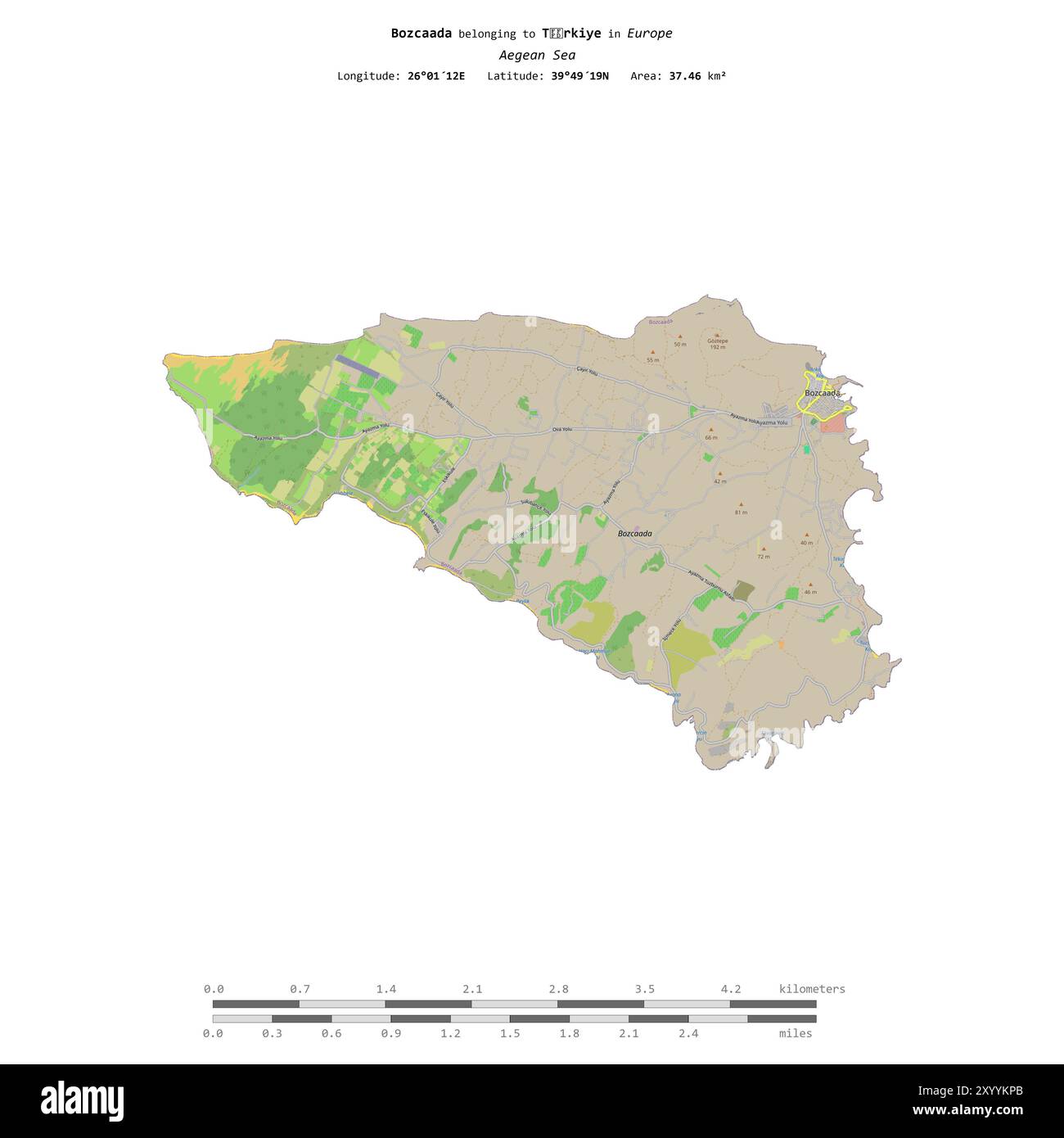 Bozcaada in the Aegean Sea, belonging to Turkiye, isolated on a ...