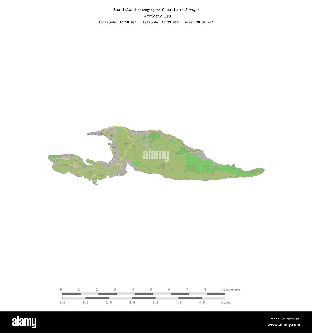 Bua Island in the Adriatic Sea, belonging to Croatia, isolated on a ...