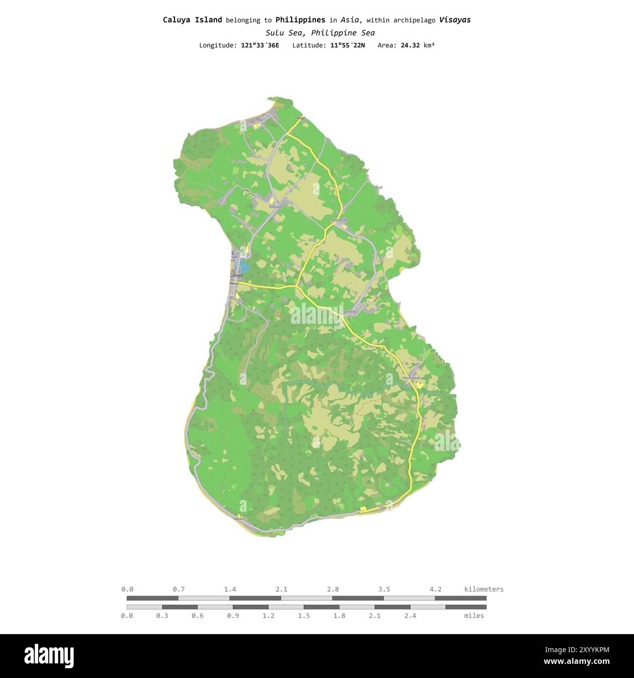 Caluya Island in the Sulu Sea, belonging to Philippines, isolated on a ...