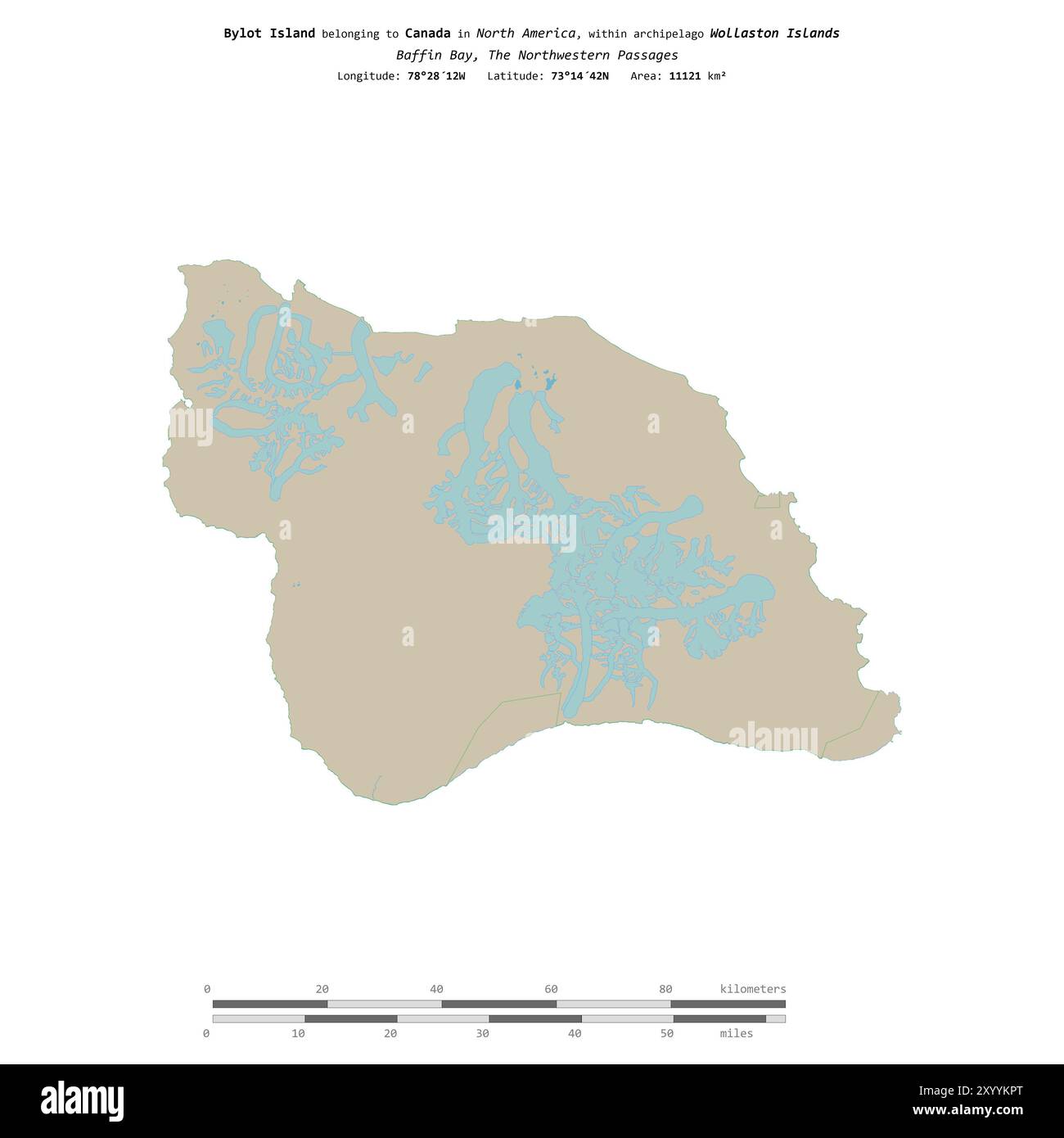Bylot Island in the Baffin Bay, belonging to Canada, isolated on a ...