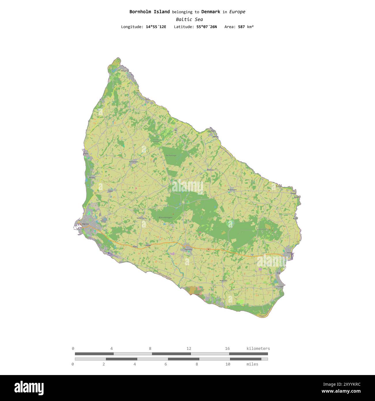 Bornholm Island in the Baltic Sea, belonging to Denmark, isolated on a ...