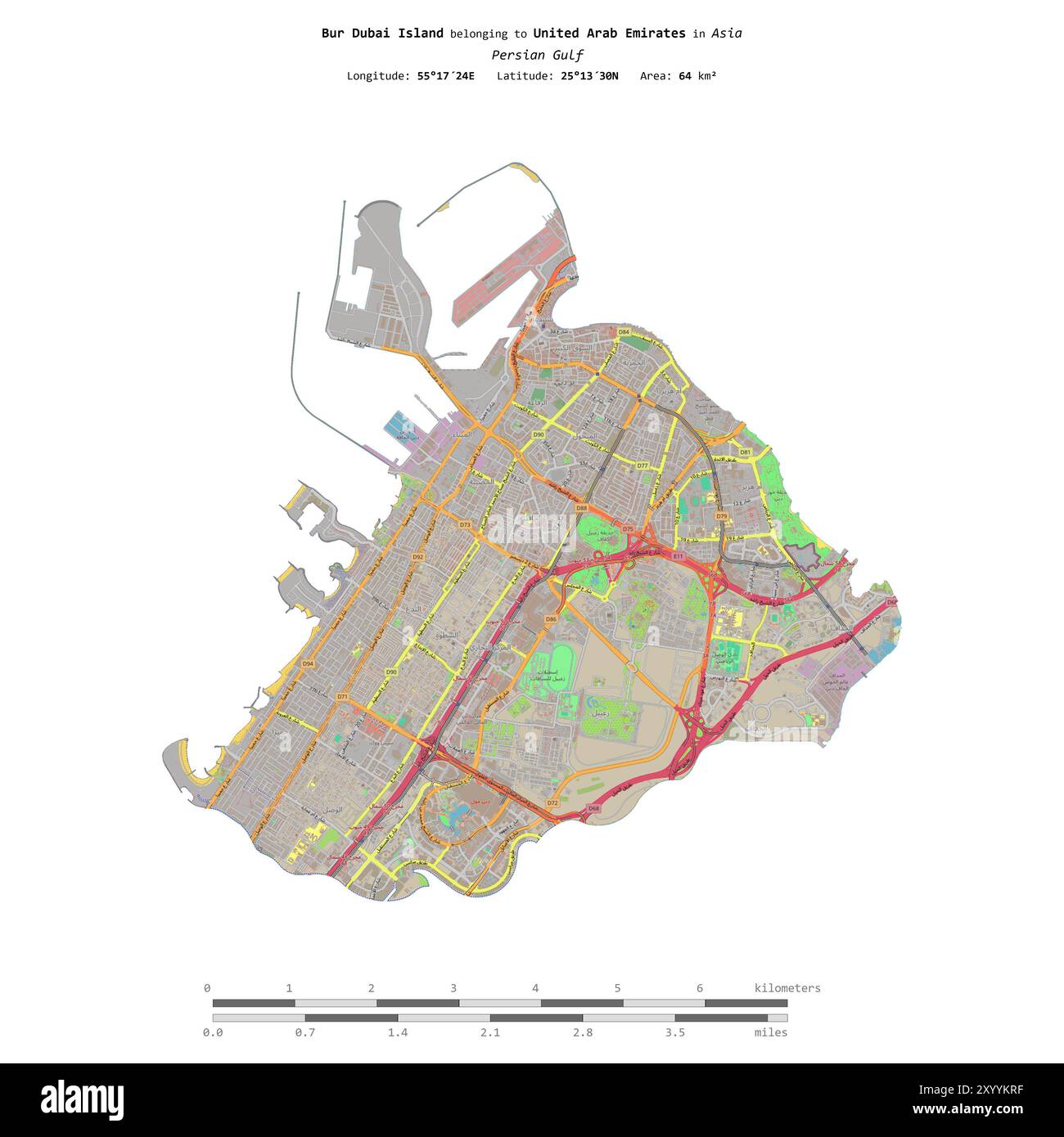 Bur Dubai Island in the Persian Gulf, belonging to United Arab Emirates ...