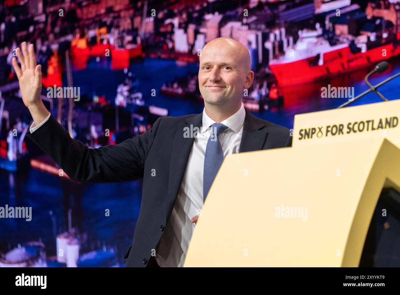 SNP Westminster leader Stephen Flynn delivers his address at the SNP ...