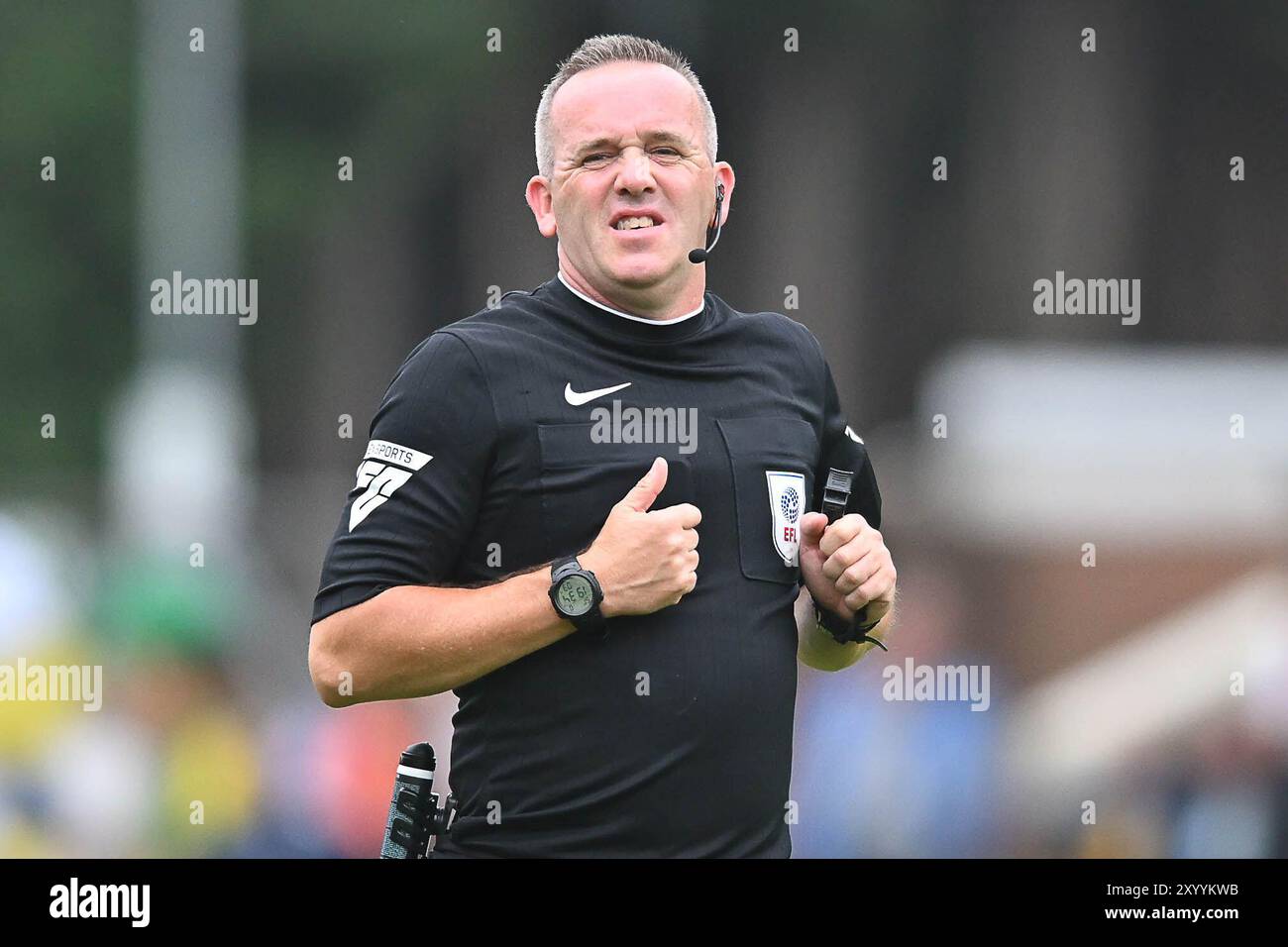 Peterborough, 31st Aug 2024. Referee Carl Brook (Match referee) looks ...