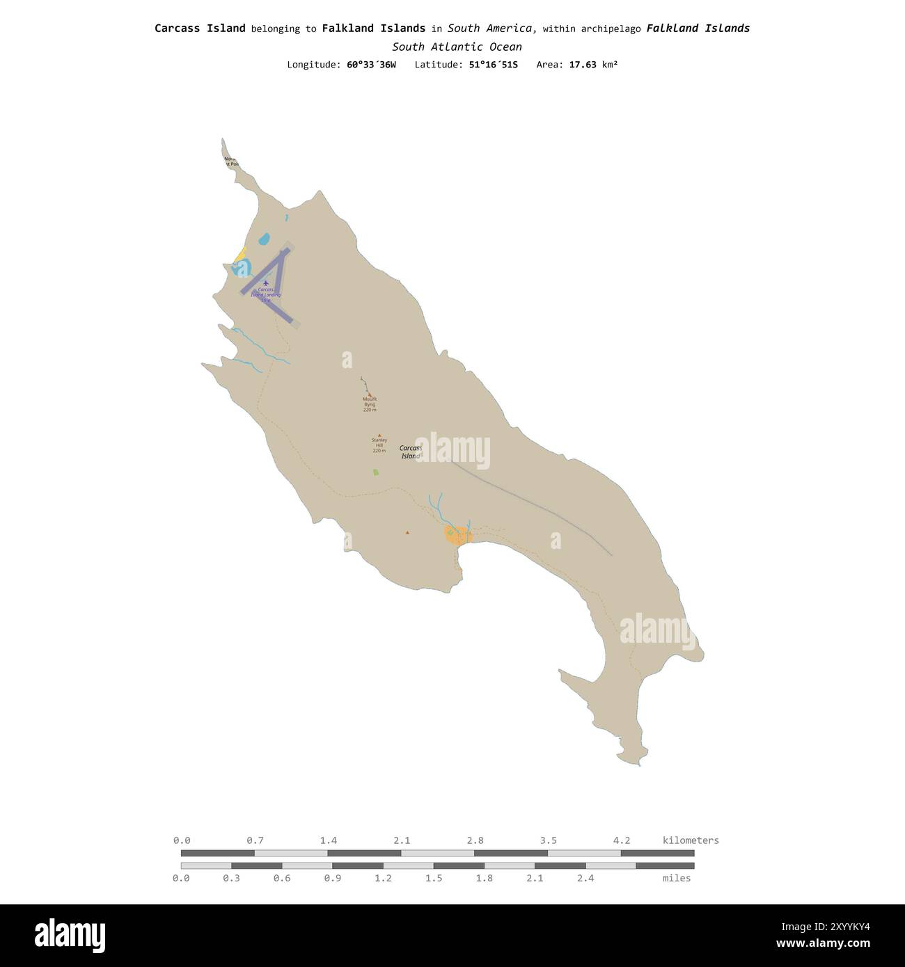 Carcass Island in the South Atlantic Ocean, belonging to Falkland Islands, isolated on a ...