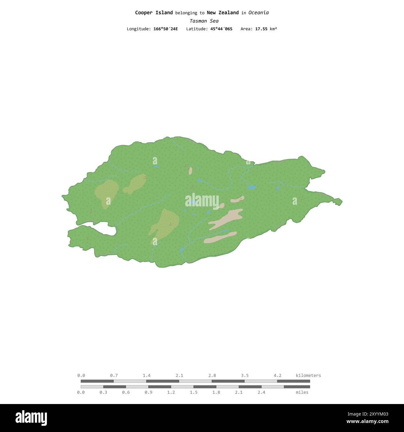 Cooper Island in the Tasman Sea, belonging to New Zealand, isolated on ...