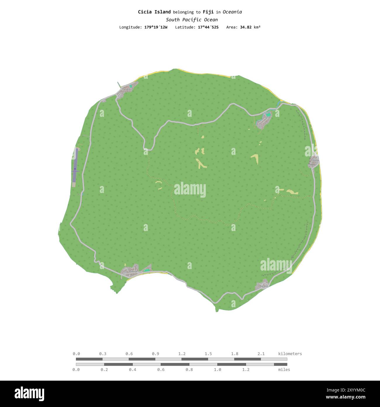 Cicia Island in the South Pacific Ocean, belonging to Fiji, isolated on ...