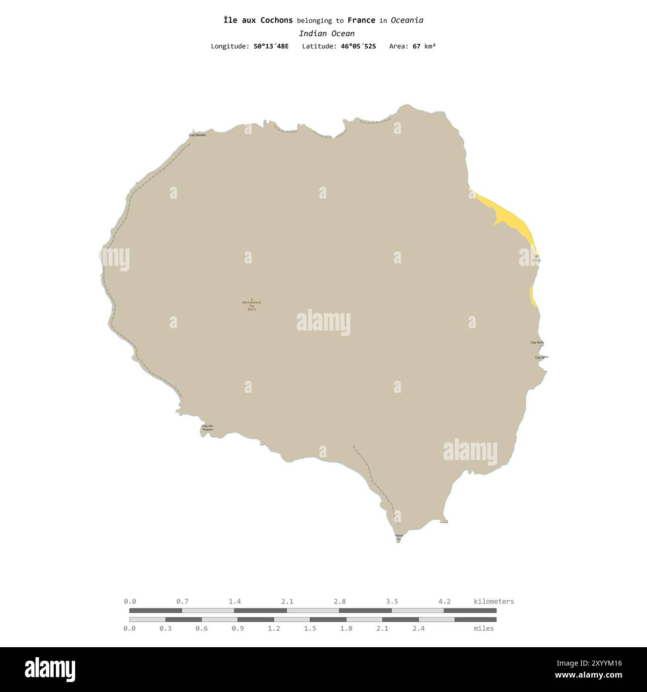 Ile aux Cochons in the Indian Ocean, belonging to France, isolated on a ...