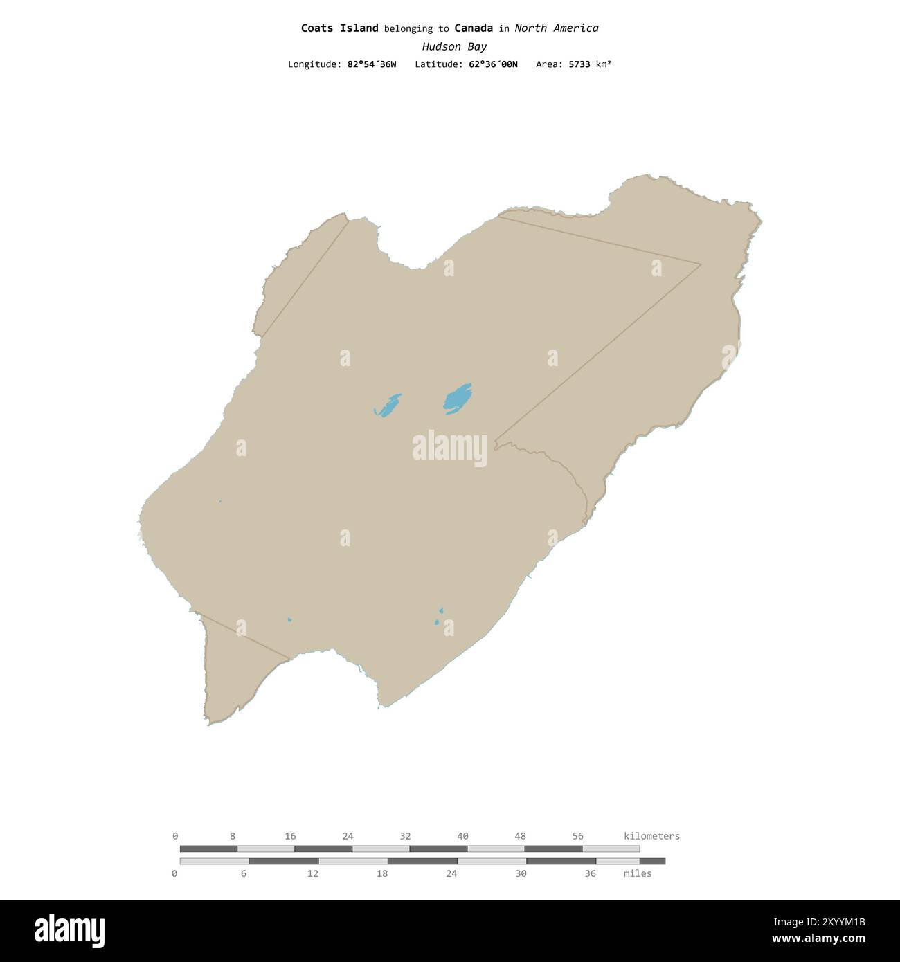 Coats Island in the Hudson Bay, belonging to Canada, isolated on a ...