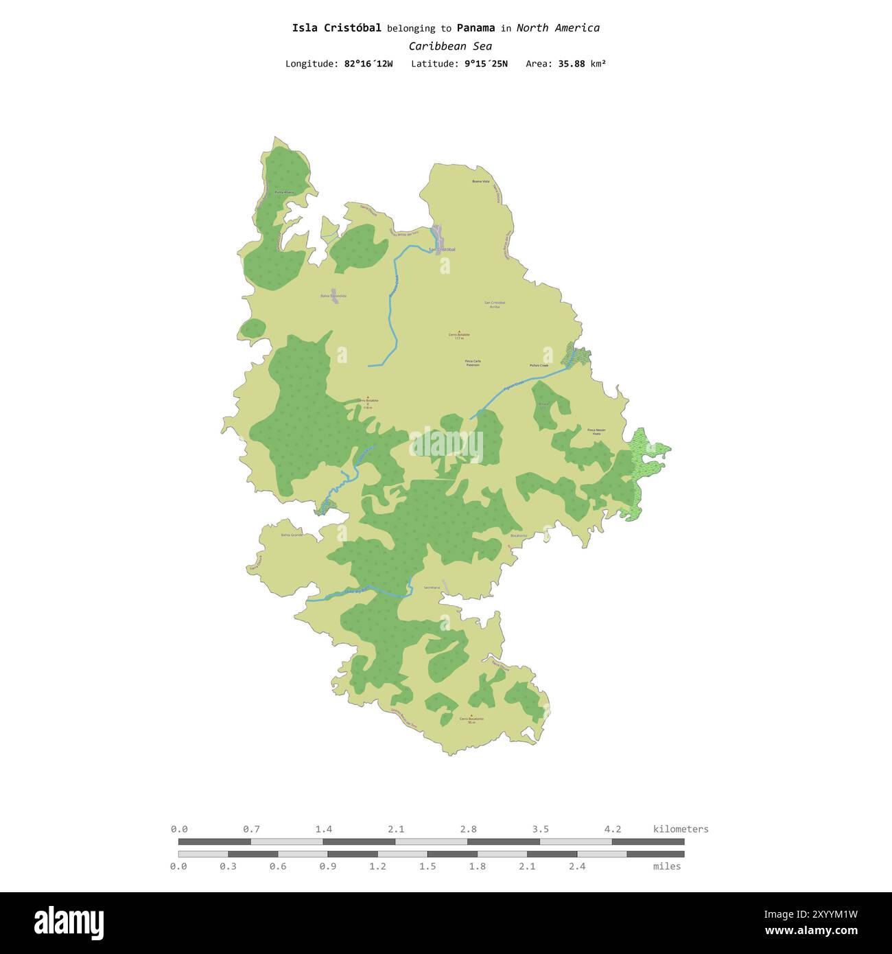 Isla Cristobal in the Caribbean Sea, belonging to Panama, isolated on a ...