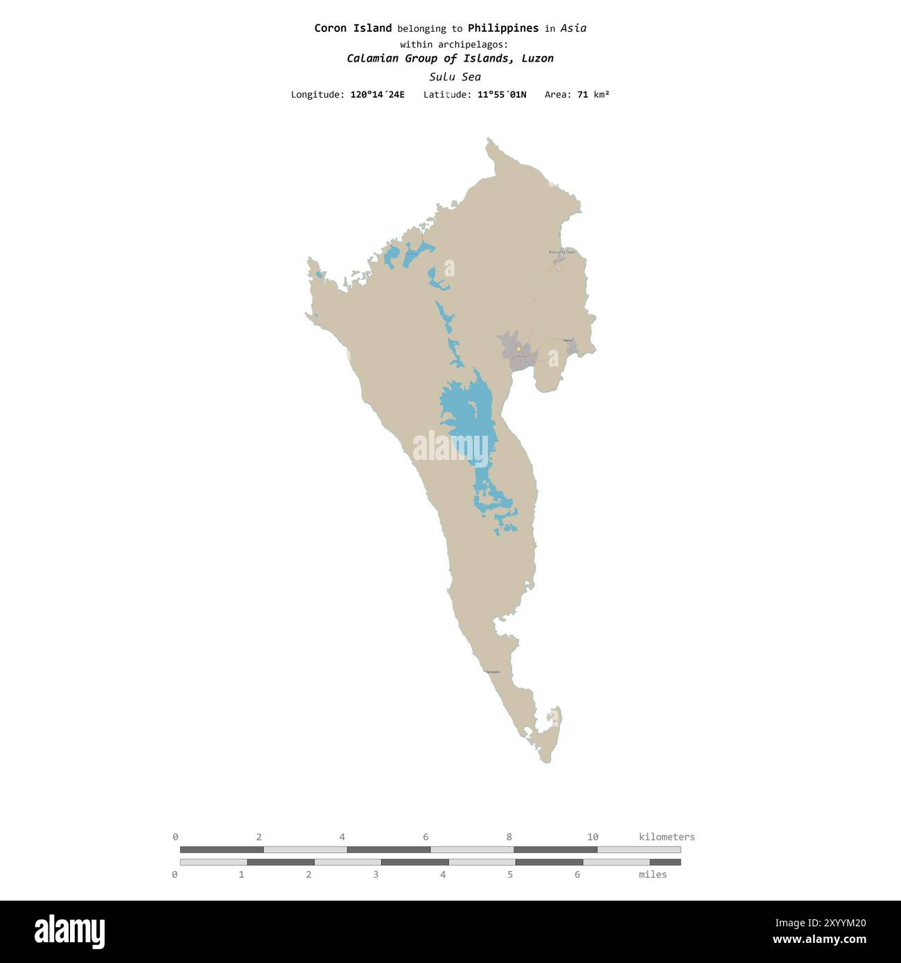 Coron Island in the Sulu Sea, belonging to Philippines, isolated on a ...