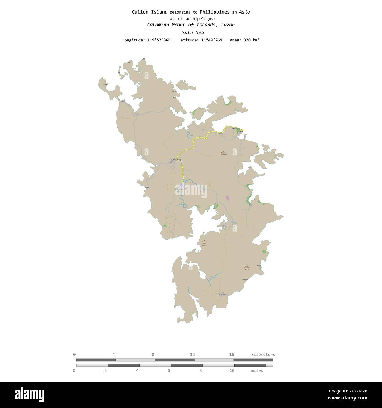 Culion Island in the Sulu Sea, belonging to Philippines, isolated on a ...
