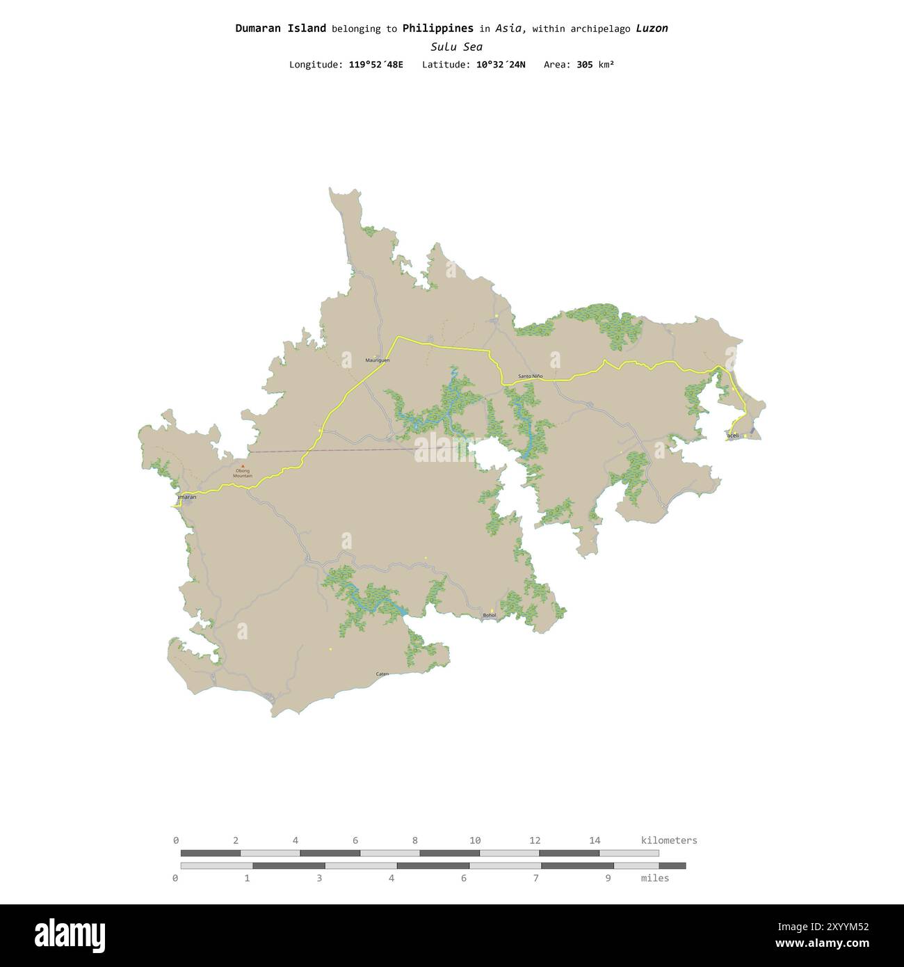 Dumaran Island in the Sulu Sea, belonging to Philippines, isolated on a ...