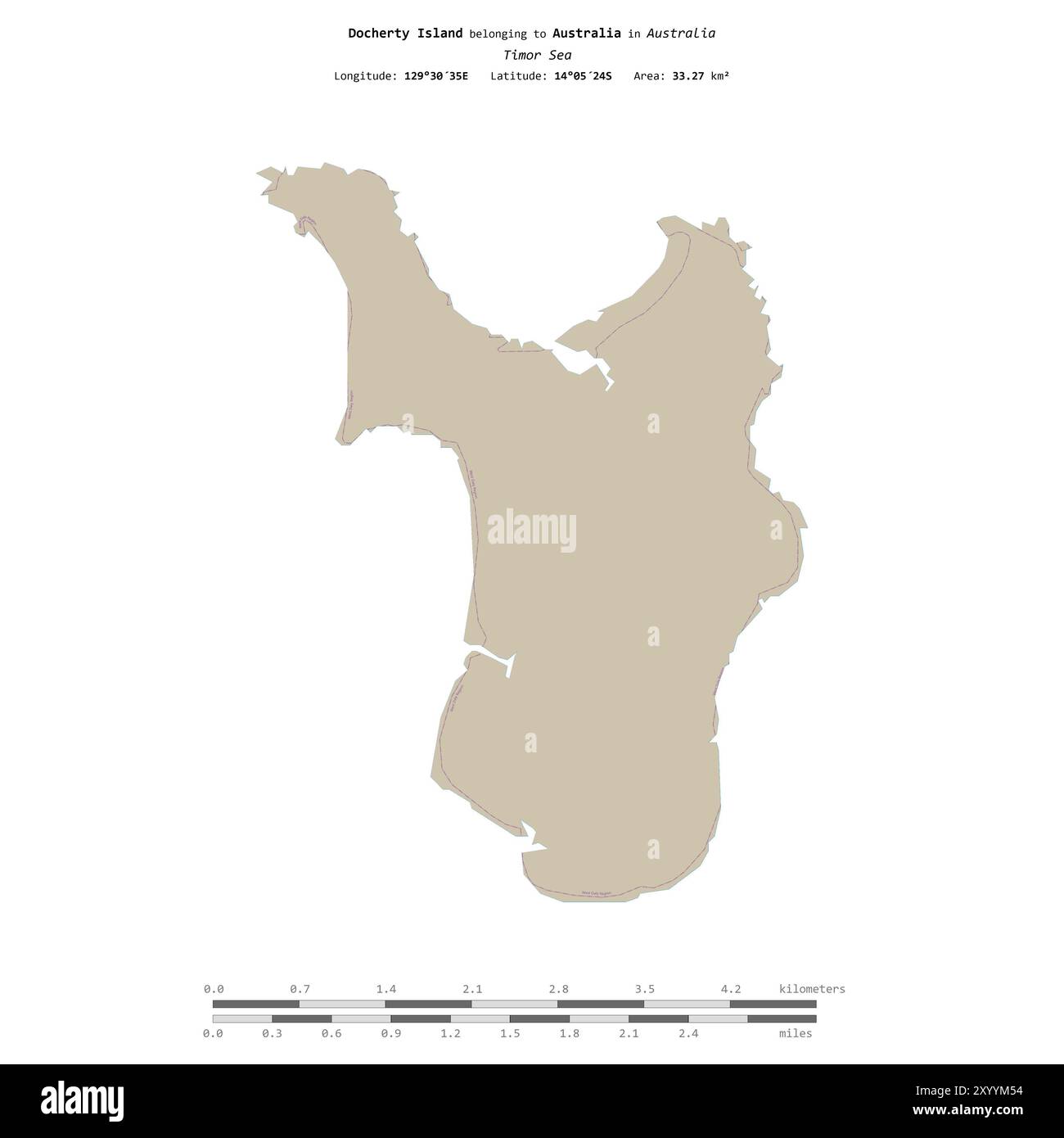 Docherty Island in the Timor Sea, belonging to Australia, isolated on a ...