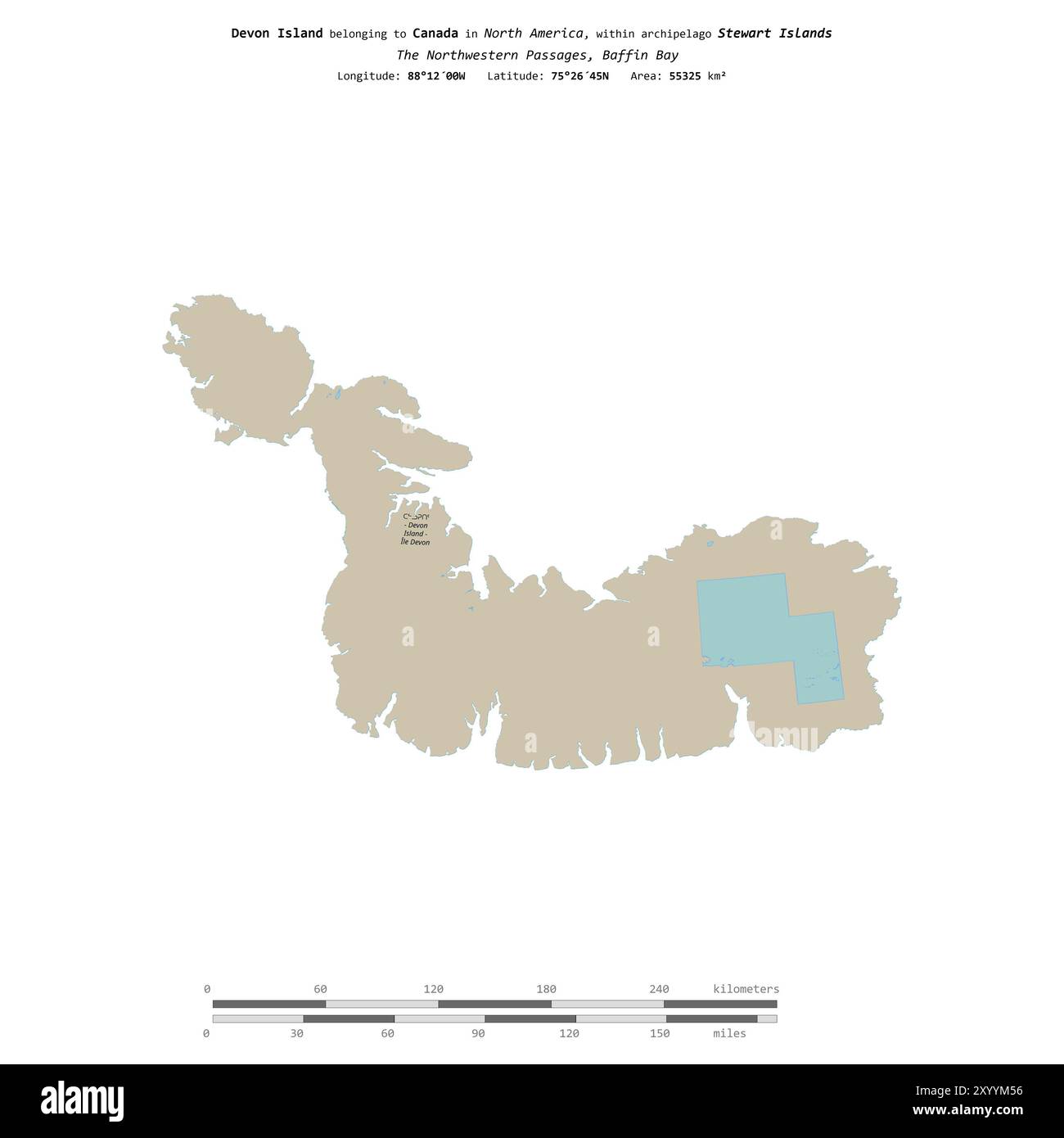 Devon Island in the Baffin Bay, belonging to Canada, isolated on a ...