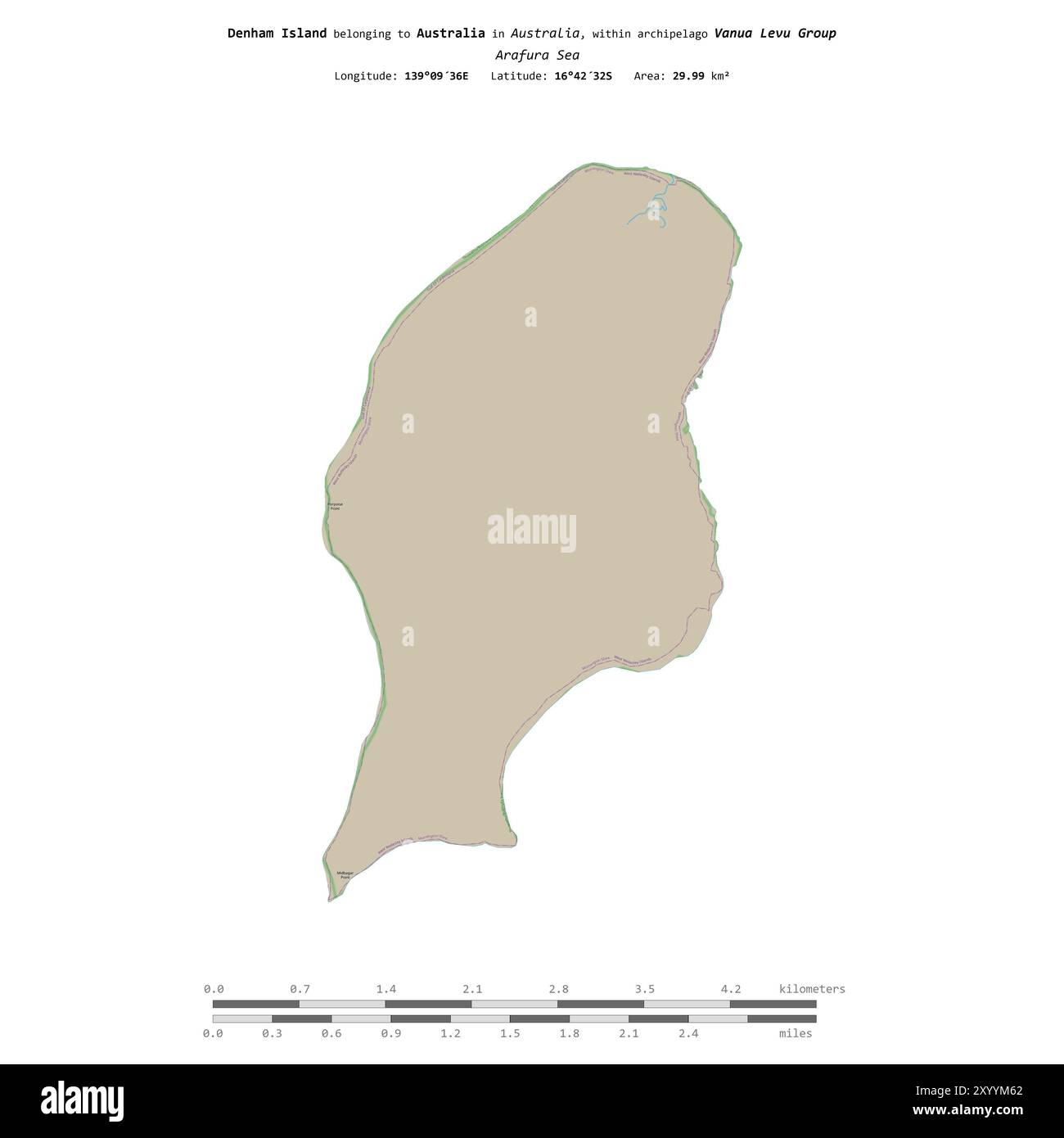 Denham Island in the Arafura Sea, belonging to Australia, isolated on a ...
