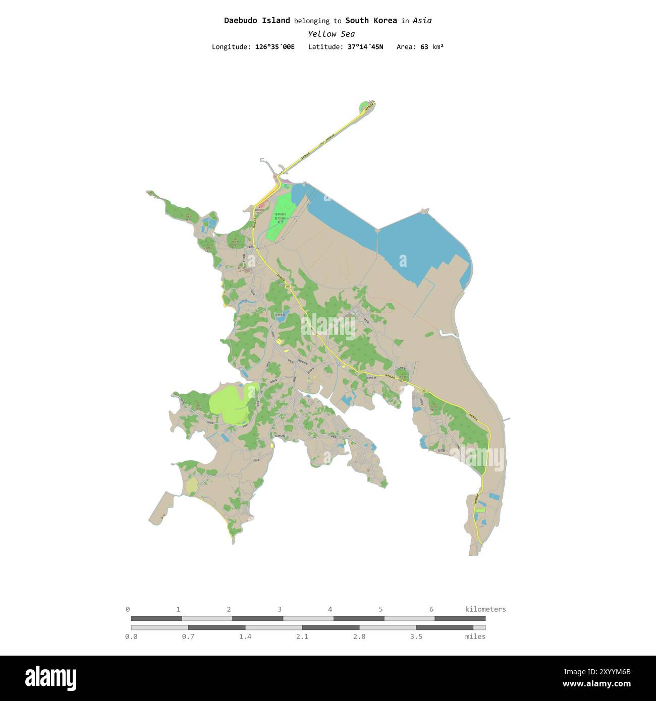 Daebudo Island in the Yellow Sea, belonging to South Korea, isolated on ...