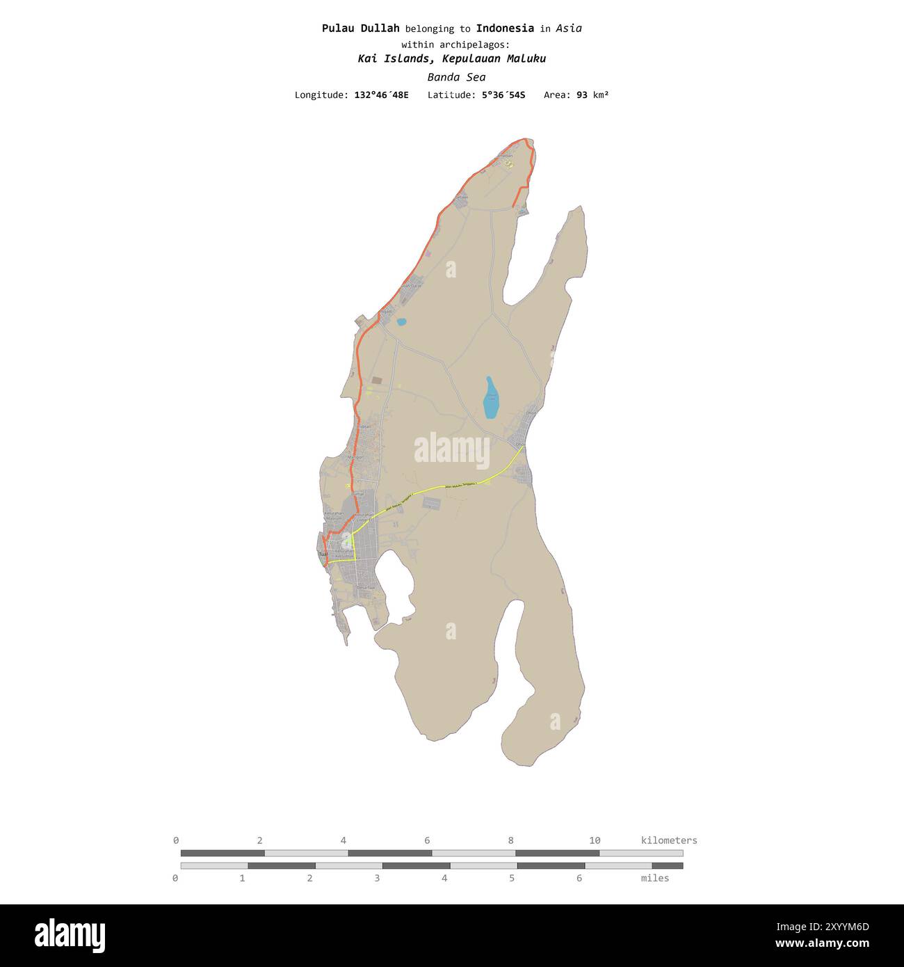 Pulau Dullah in the Banda Sea, belonging to Indonesia, isolated on a ...
