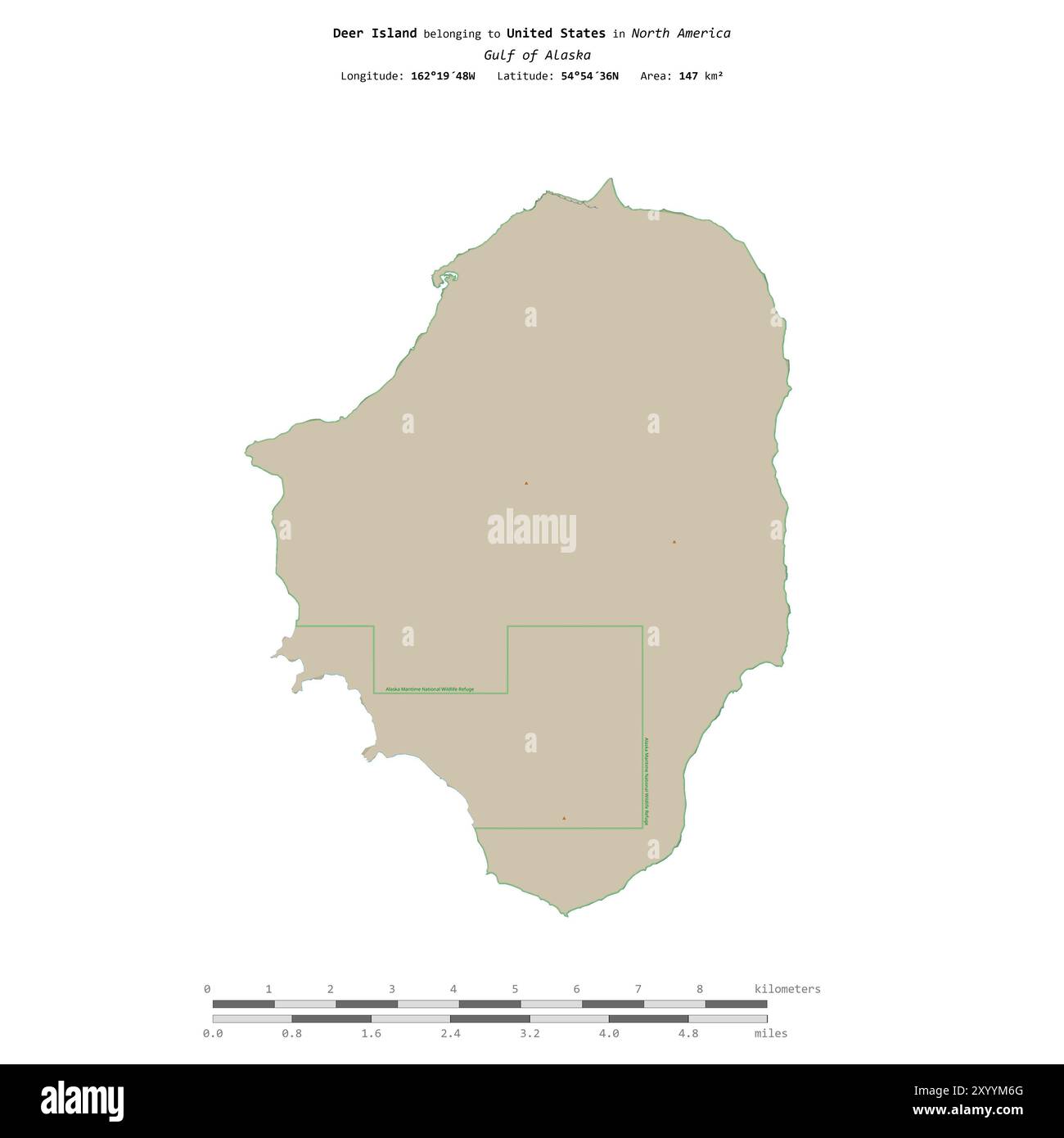 Deer Island in the Gulf of Alaska, belonging to United States, isolated ...