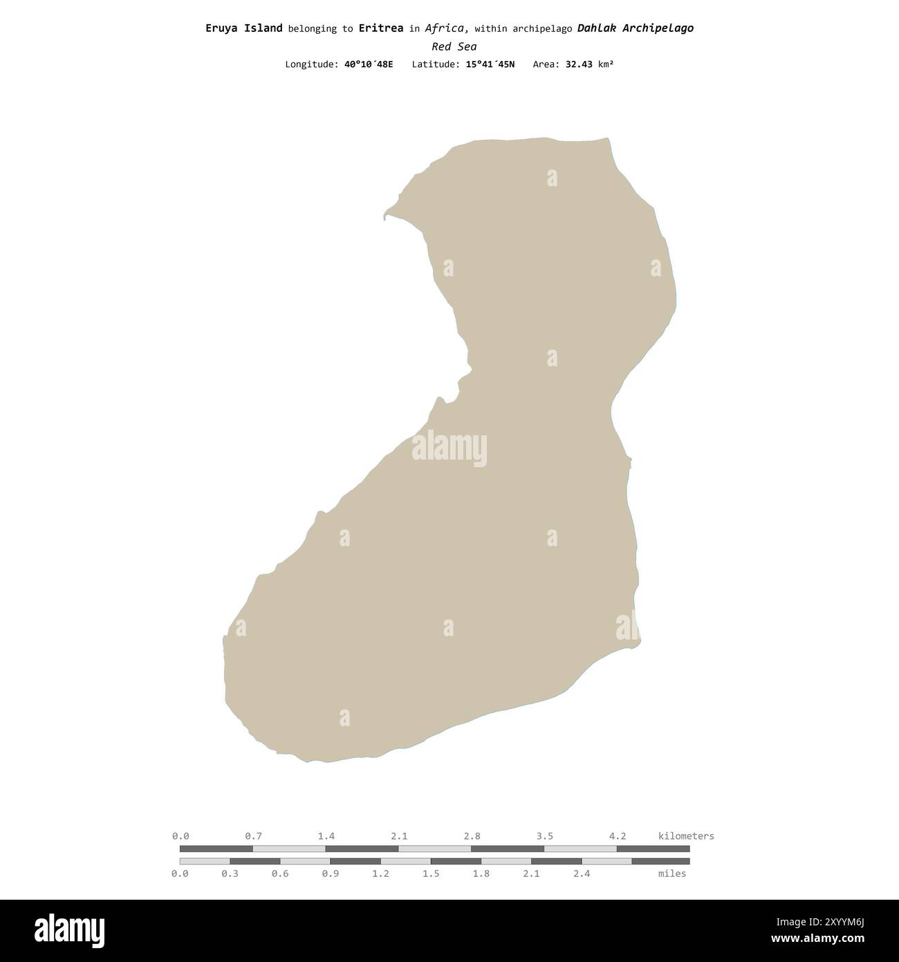Eruya Island in the Red Sea, belonging to Eritrea, isolated on a ...